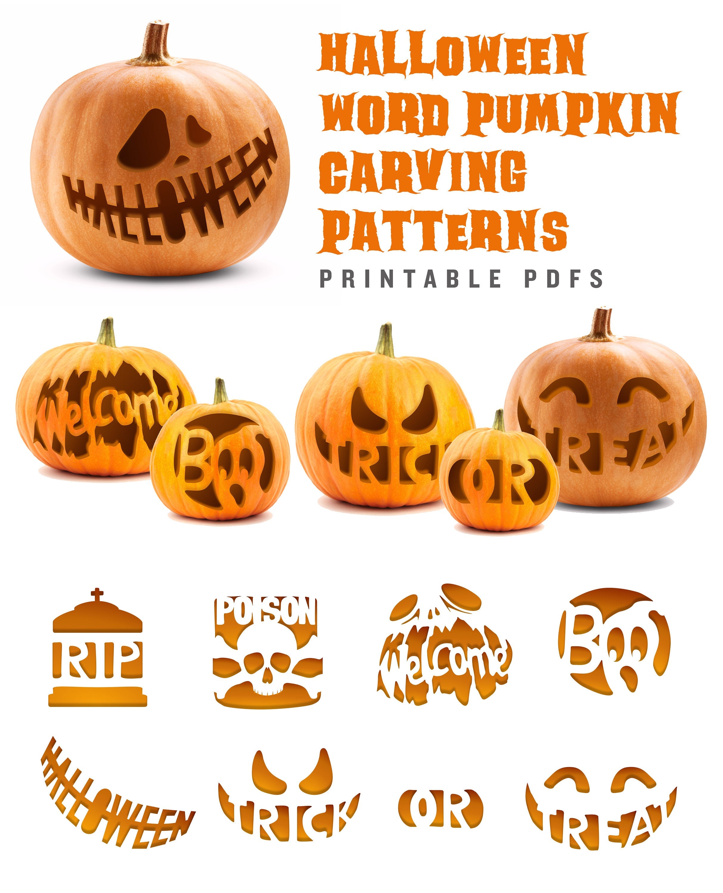 Printable Jack-o-lantern Patterns With 8 Halloween Words - Etsy