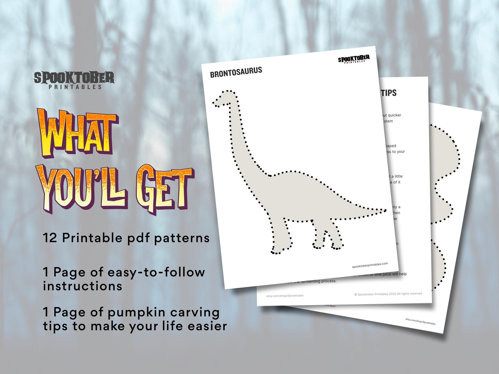 Dinosaur Pumpkin Carving Pattern | Simple Jack-o-lantern Templates ...
