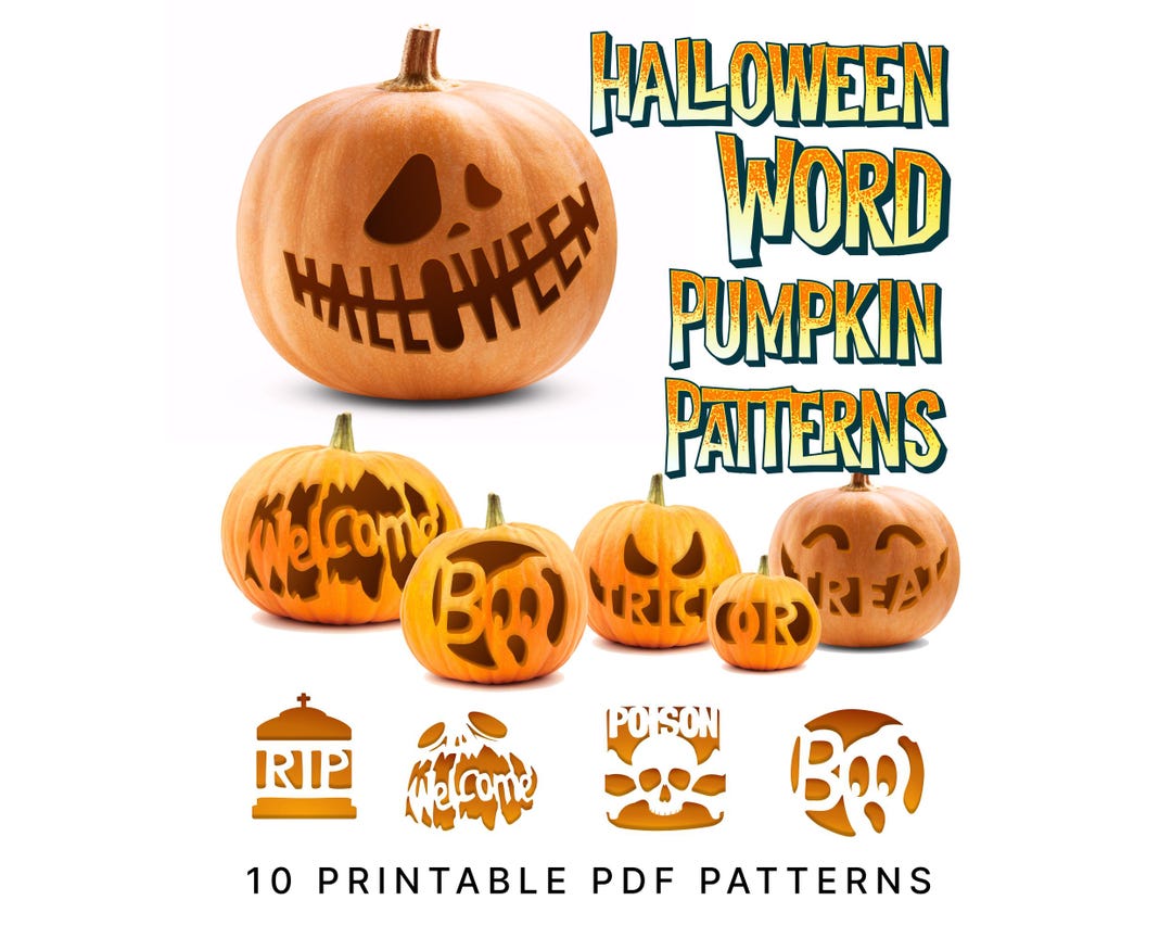 Printable Jack-o-lantern Patterns With 8 Halloween Words || Includes ...