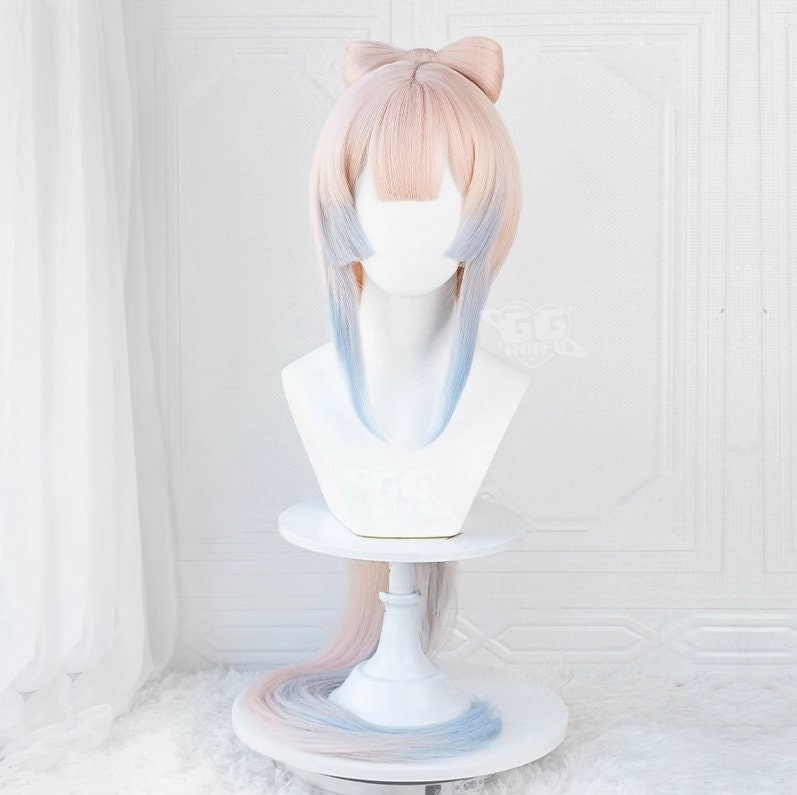 Kokomi Genshin Impact Pink Gradient Blue Bow Cosplay Wig - Etsy