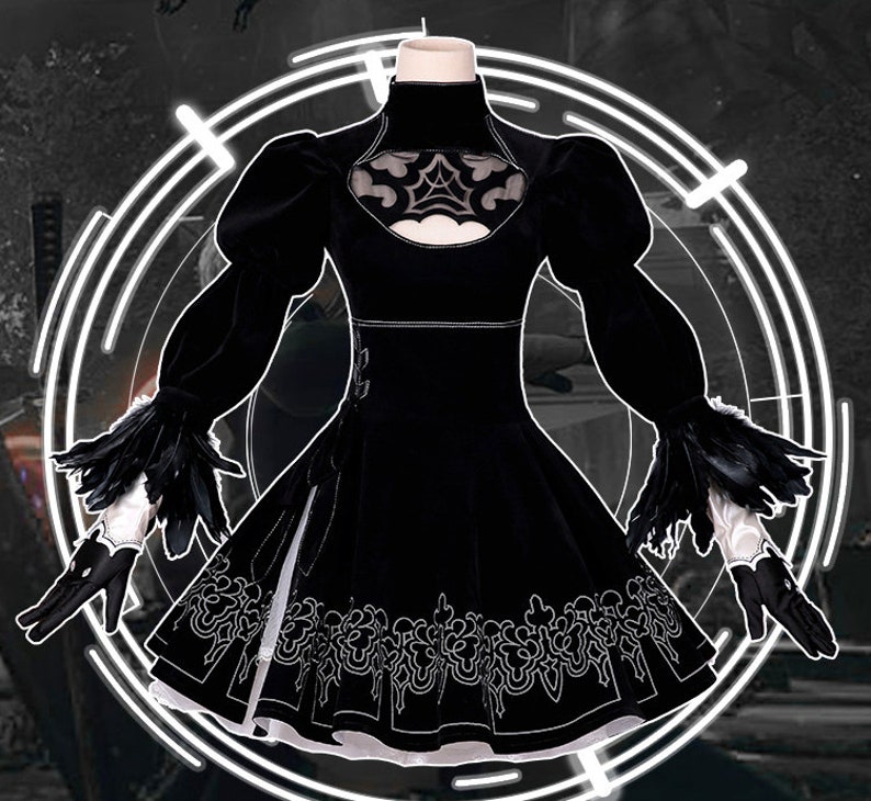 2B Cosplay Black Dress Waifu Full Set - Etsy