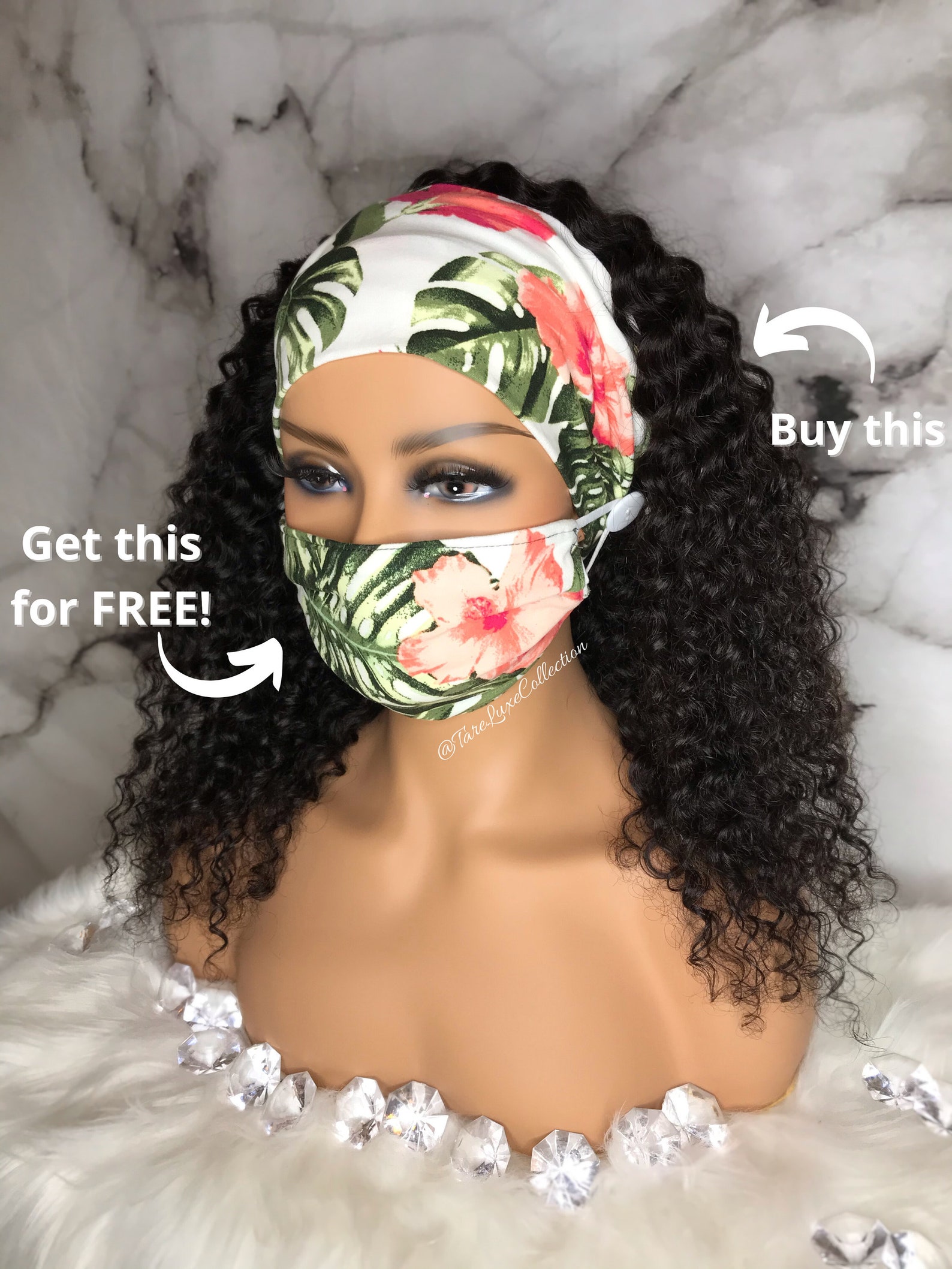 Headband Wig W/ 3 FREE Headband and Mask Set Deep Curly | Etsy