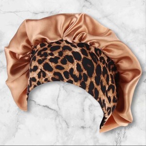 Satin Bonnet Leopard Brown Gold Bonnet Headband Bonnet Soft, Satin ...