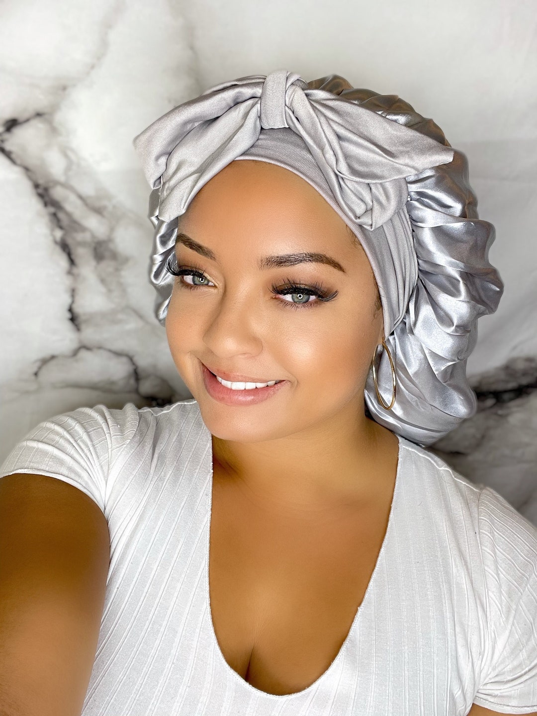 Satin Bow Tie Bonnet Silver Grey Bonnet Headband Bow Bonnet Soft, Satin ...