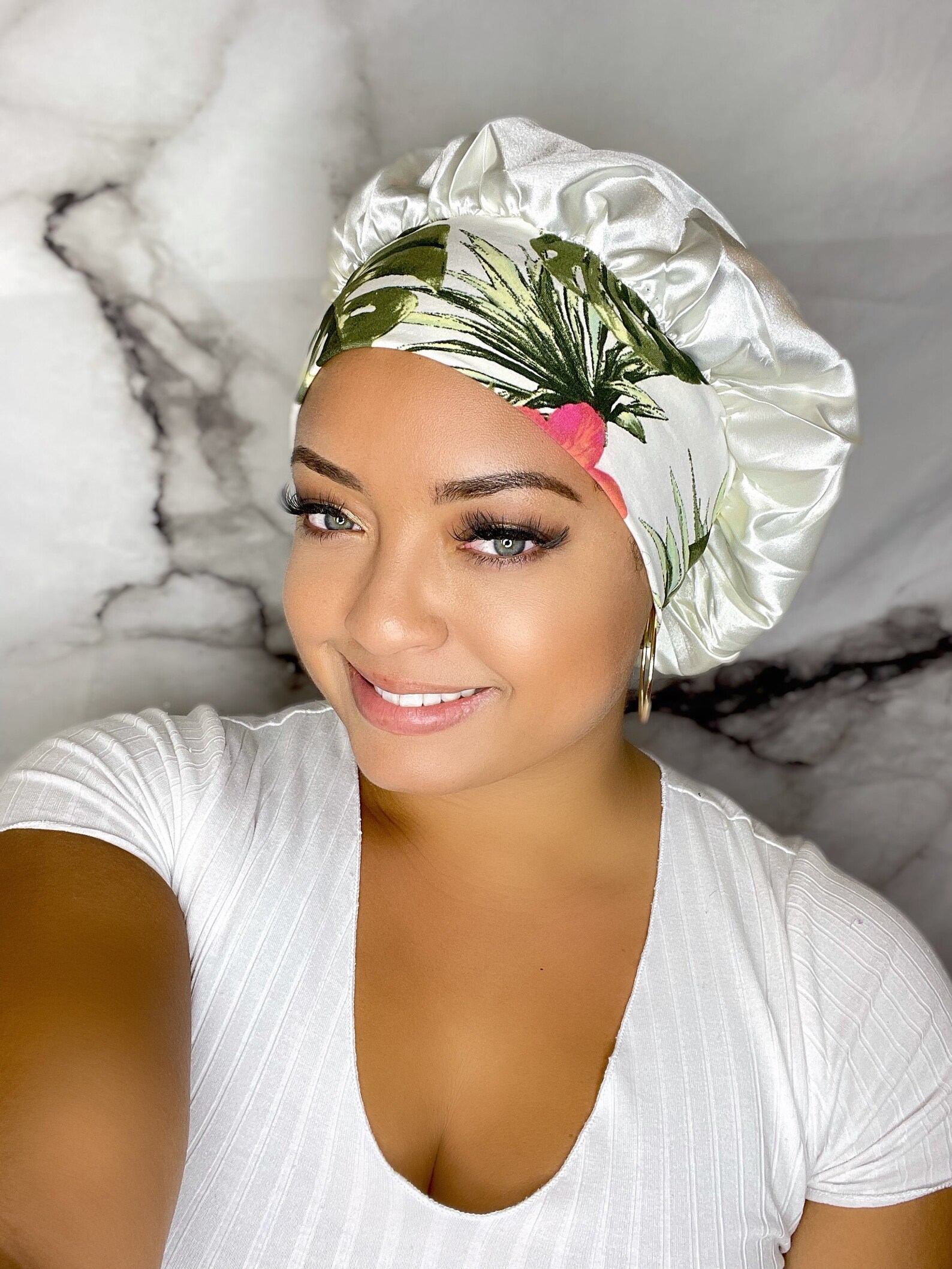 Satin Bonnet White Tropical Floral Bonnet Headband Bonnet - Etsy Canada