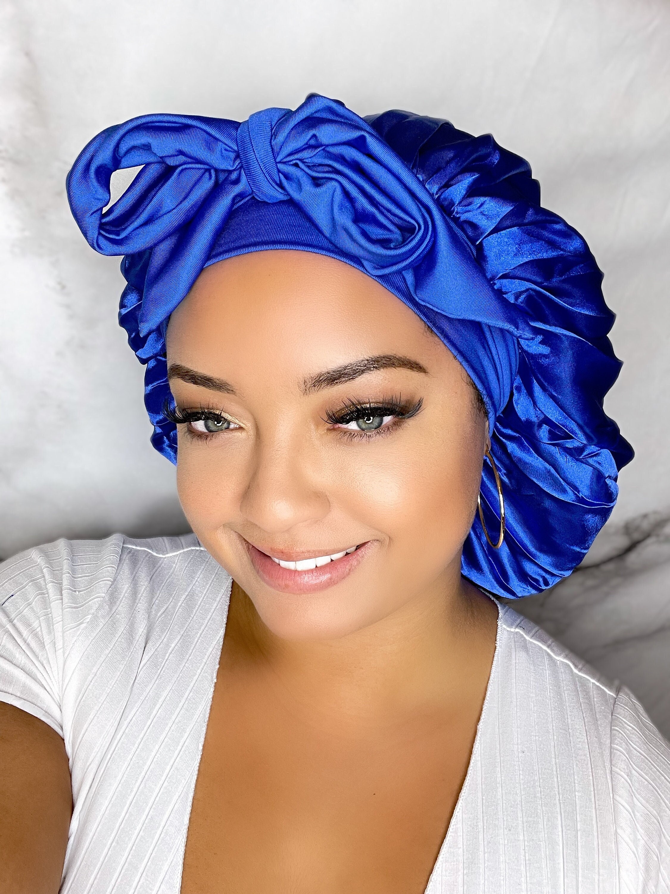 Satin Bow Tie Bonnet Royal Blue Bonnet Headband Bow Bonnet - Etsy