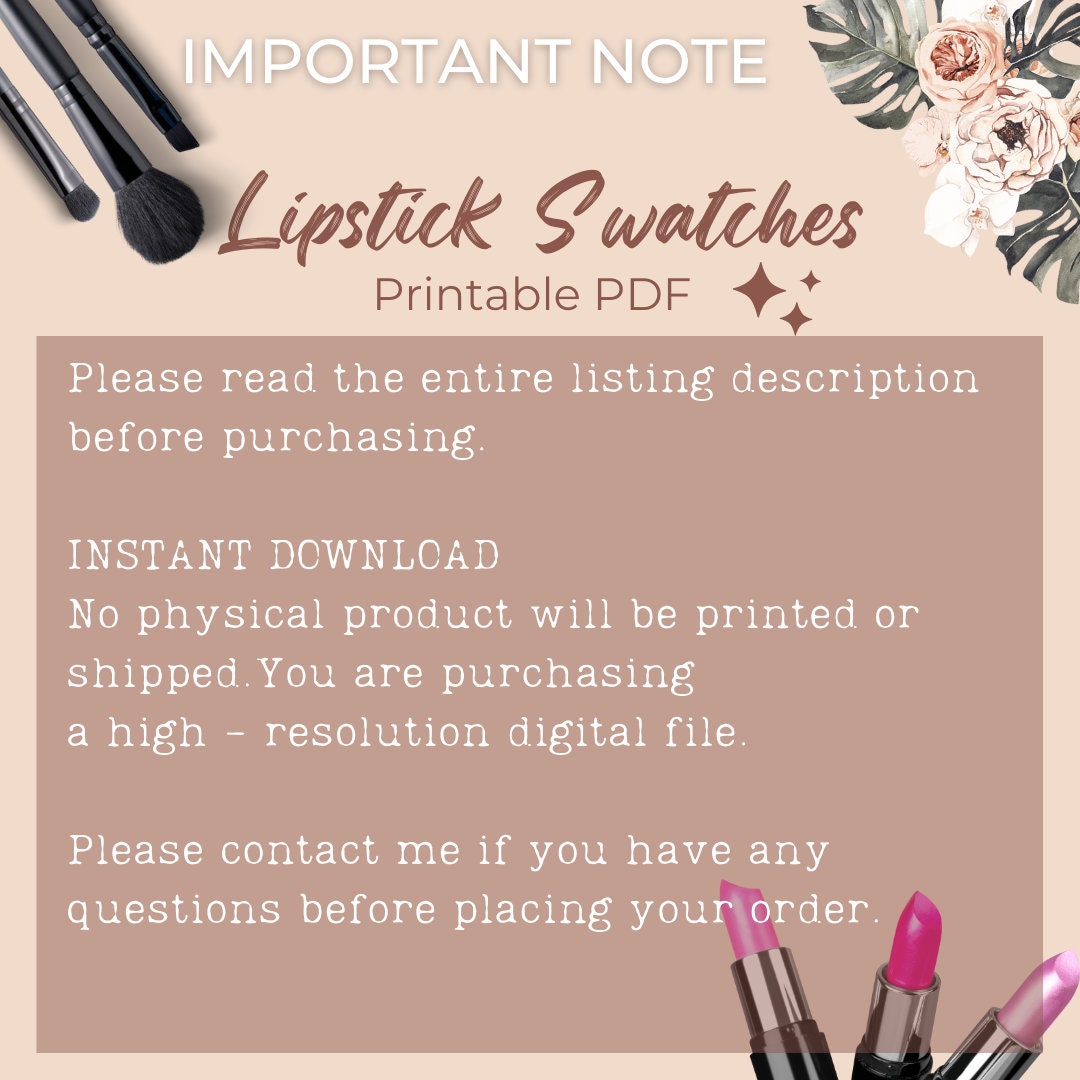 Lipstick Printable Swatches, Lipstick Printable, Lipstick Color Guide ...
