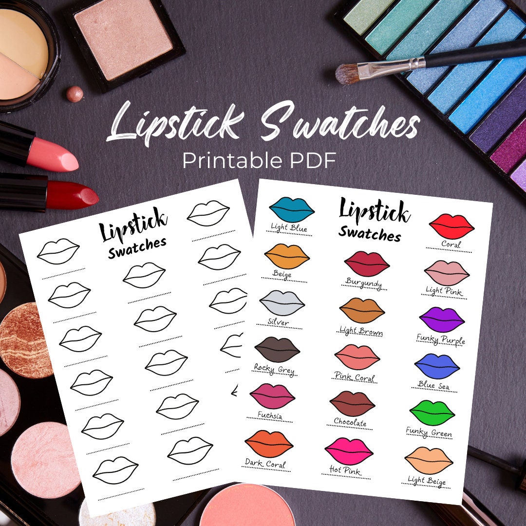 Lipstick Printable Swatches, Lipstick Printable, Lipstick Color Guide, Lipstick Color Chart ...