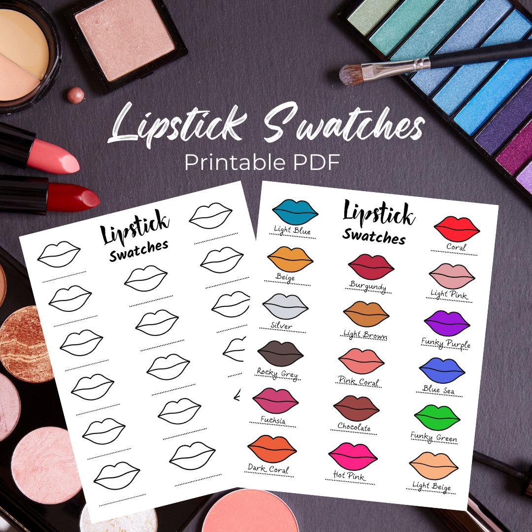 Lipstick Printable Swatches, Lipstick Printable, Lipstick Color Guide, Lipstick Color Chart ...