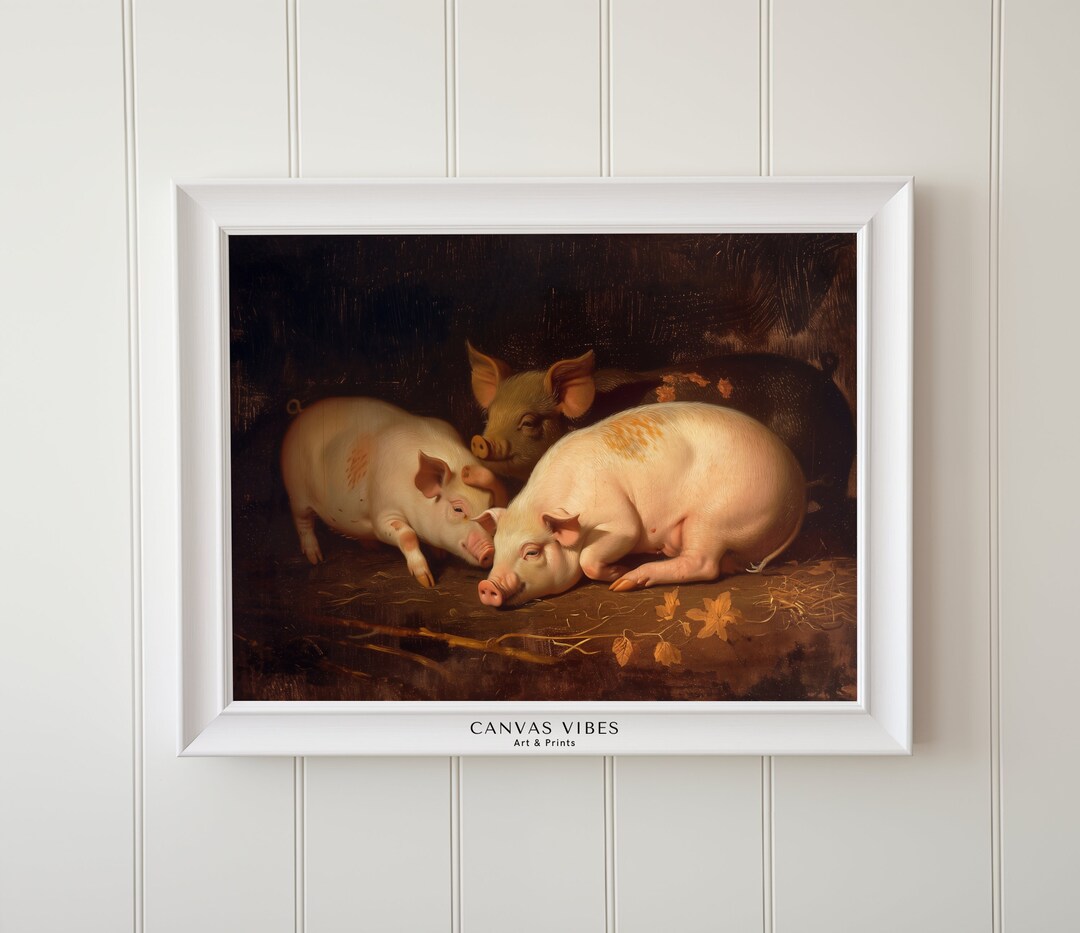 Vintage Oil Painting of Resting Pigs Digital Download | Muted Colors ...