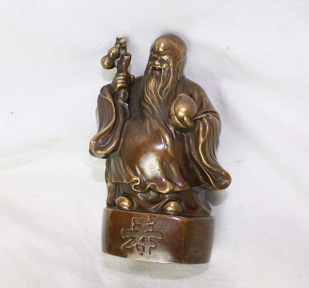 Bronze Statue of Shou Lao, the Chinese God of Longevity, Holding His ...