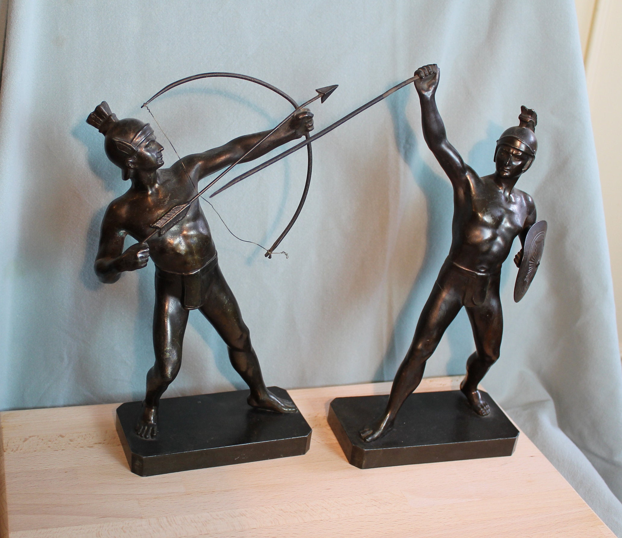 Two Gladiators, Antique Figurines of Roman Gladiators One With a Bow ...