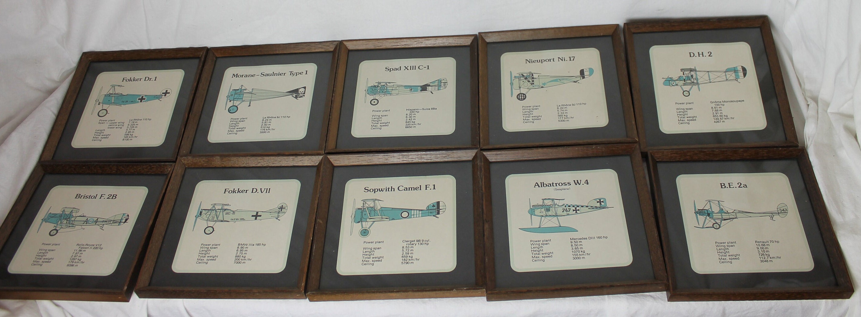 Vintage Framed World War One Aircraft Prints: Owain Bell Drawings (set ...
