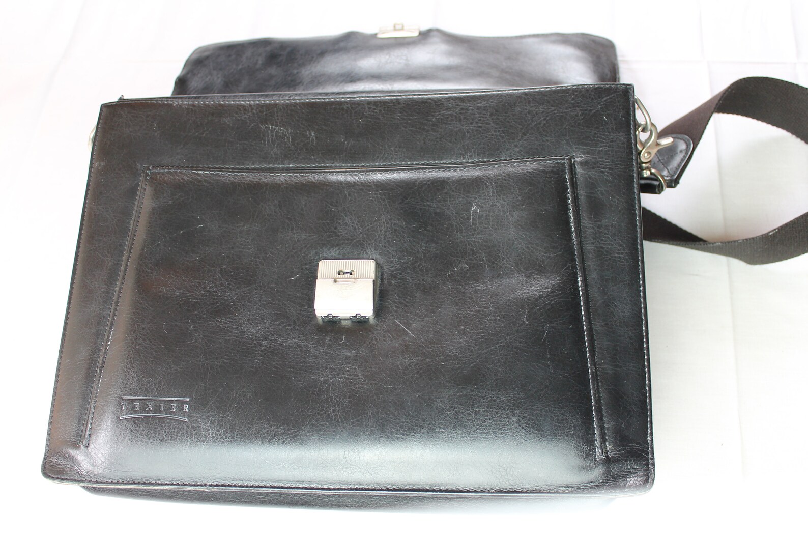 Exceptional Quality Texier Black Leather Briefcase or Shoulder Bag ...