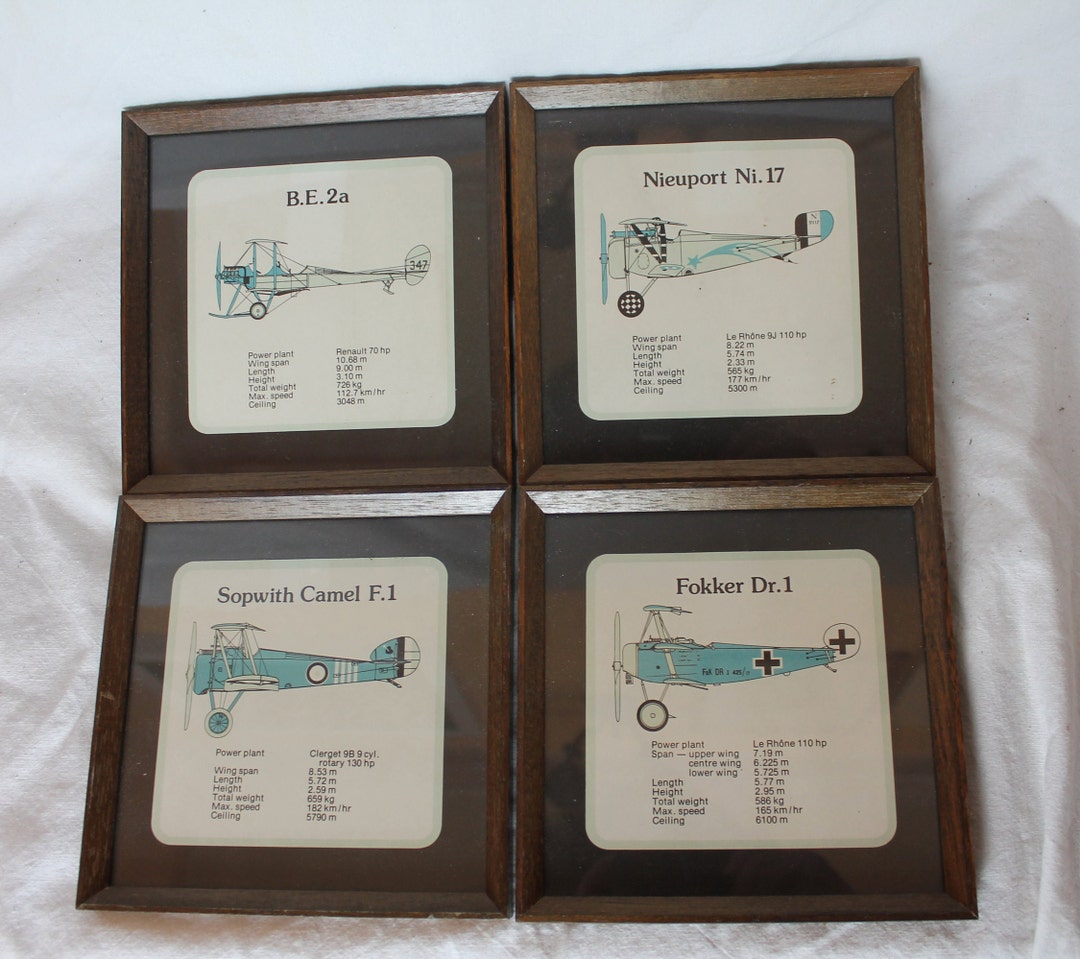 Vintage Framed World War One Aircraft Prints: Owain Bell Drawings (set ...