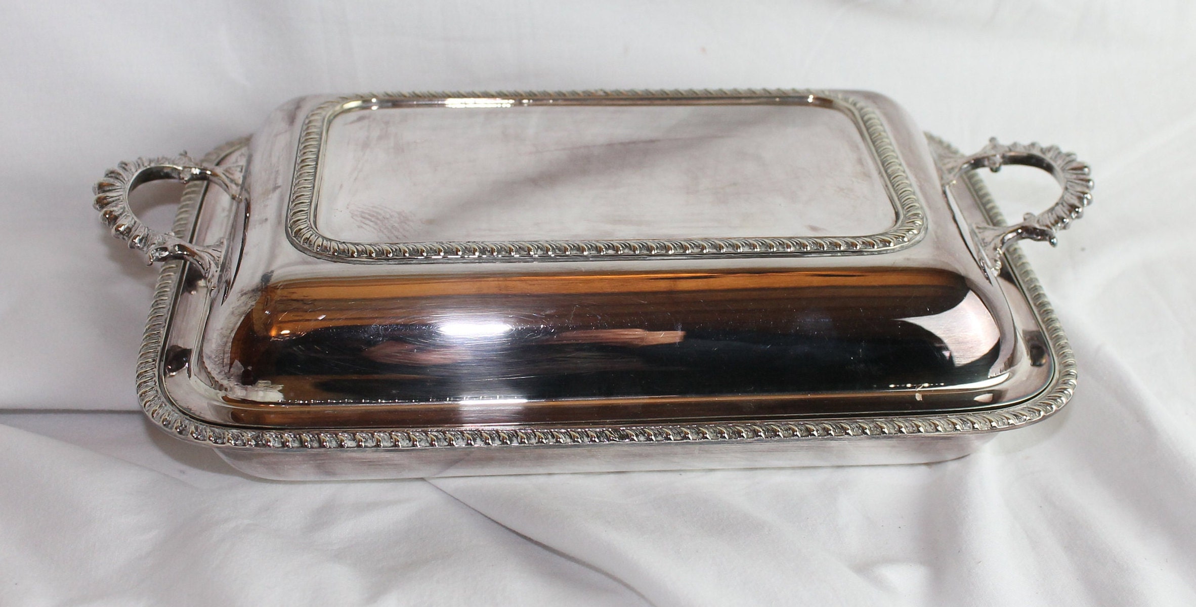 Silver Plate Serving Dish, Vintage Lidded Tureen, Rectangular Silver ...