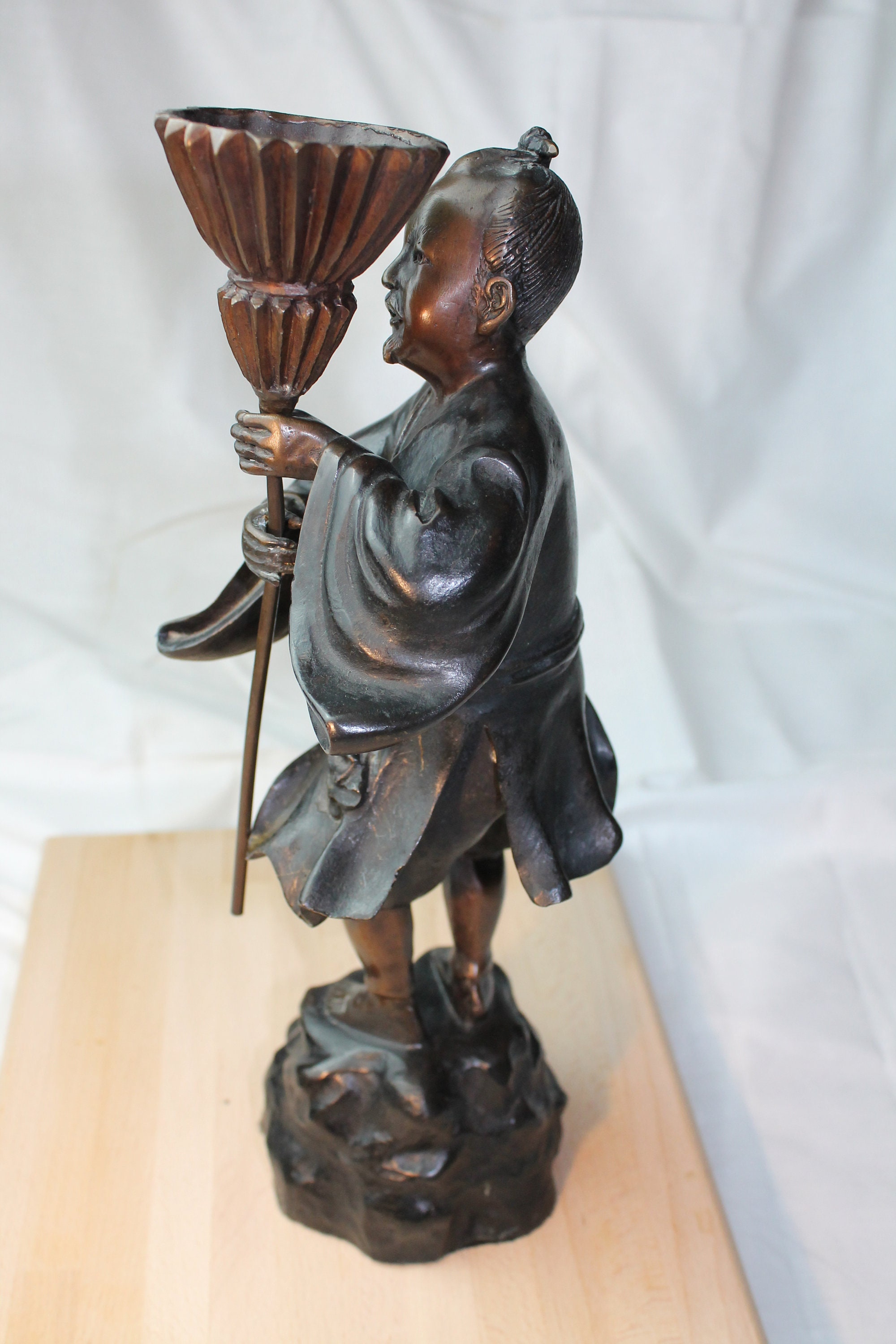 Bronze Asian Warrior / Torch Carrier Statue or Figurine, 33 Cm Tall - Etsy