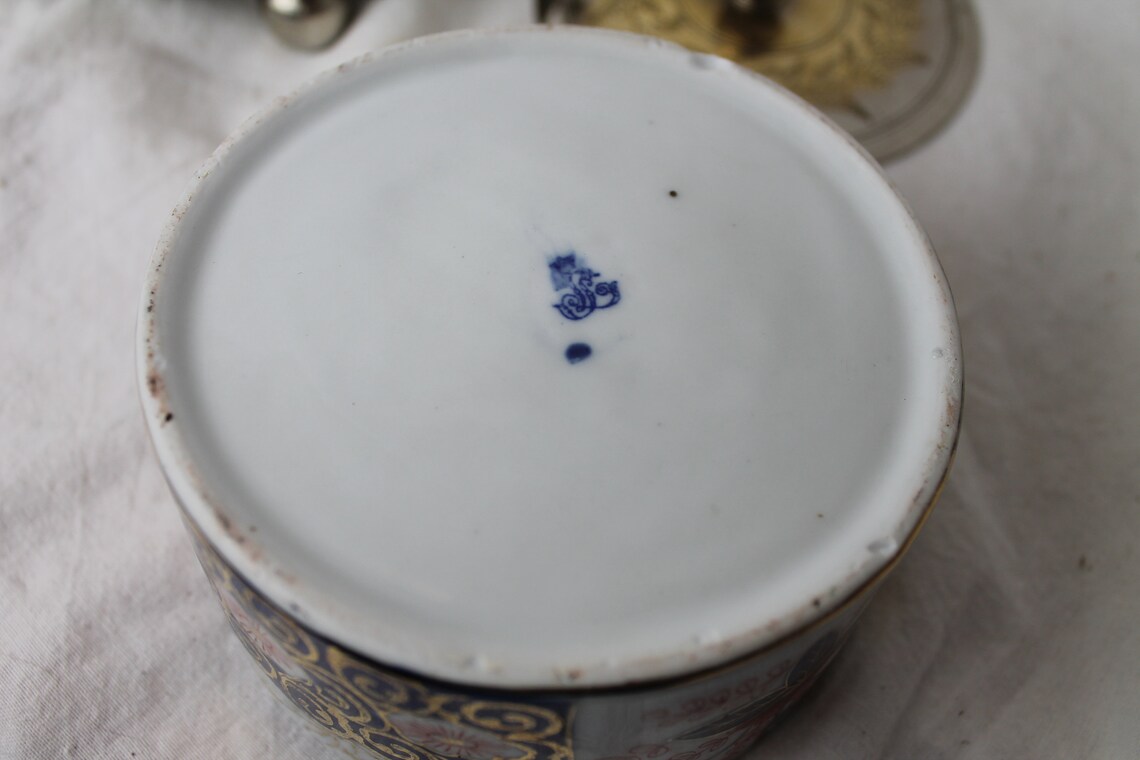 Decorative Butter Dish/ Preserve / Jam Pot Ceramic Gold and Blue ...