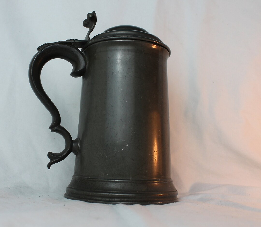 Pewter Tankard or Stein With a Glass Bottom and Hinged Lid; One Litre ...