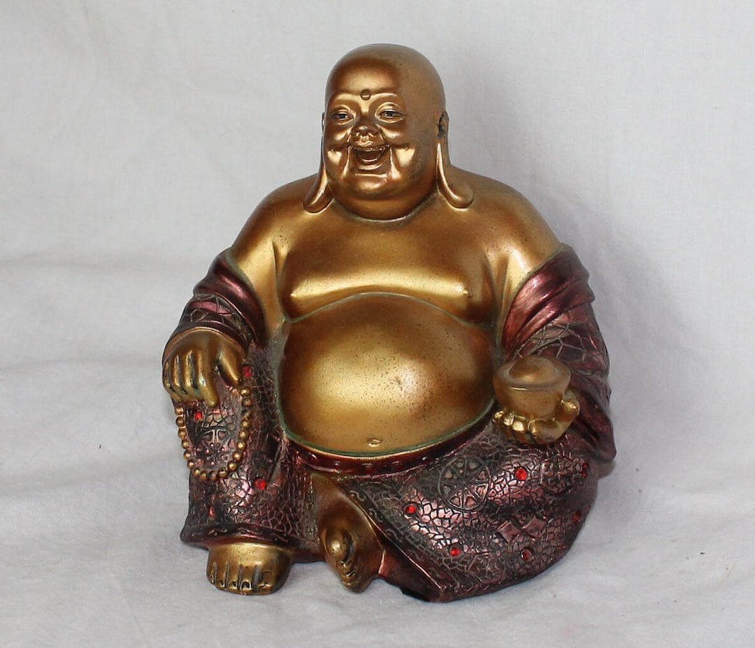 Seated Happy Buddha: Vintage Laughing Buddha Carrying an Oval Shaped ...