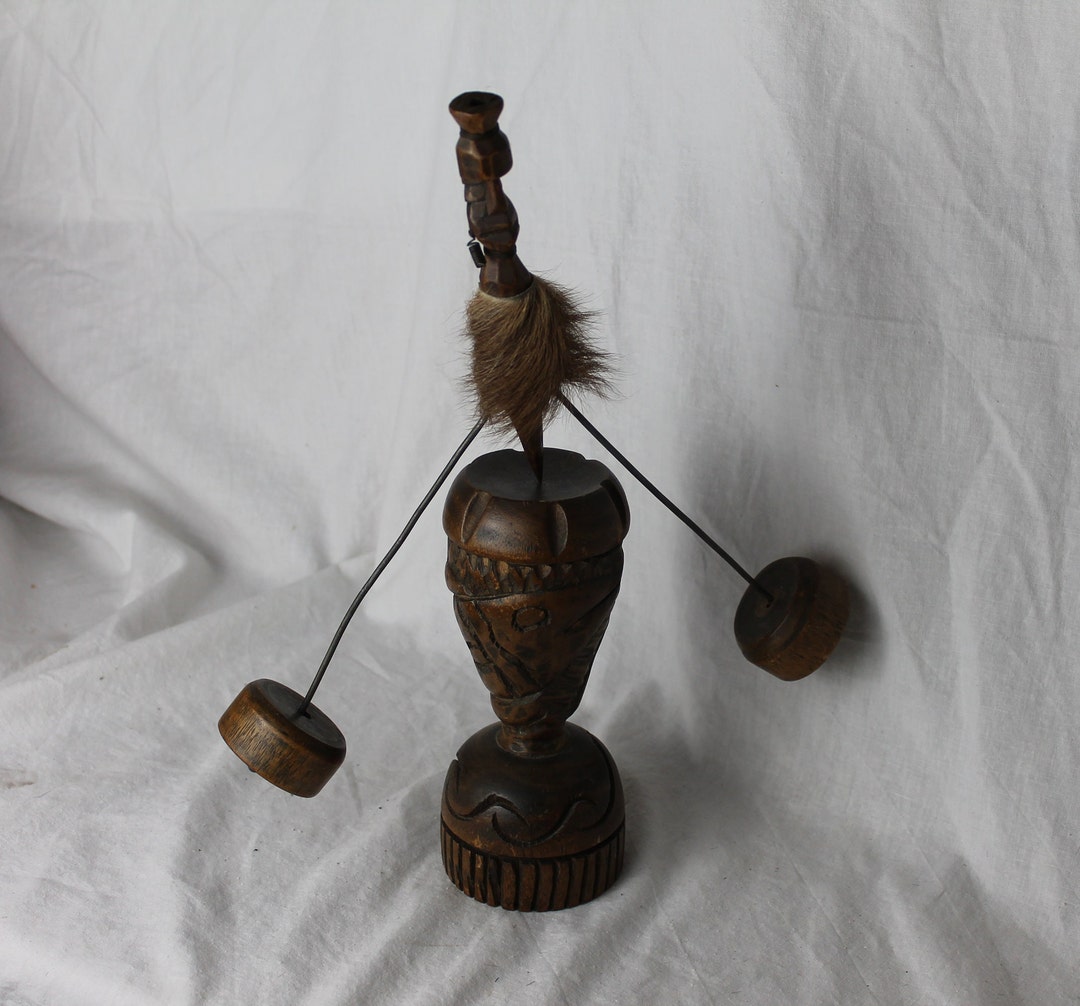 African Twirling Toy, Hard Wood, Large Vintage Desk Toy or Table ...