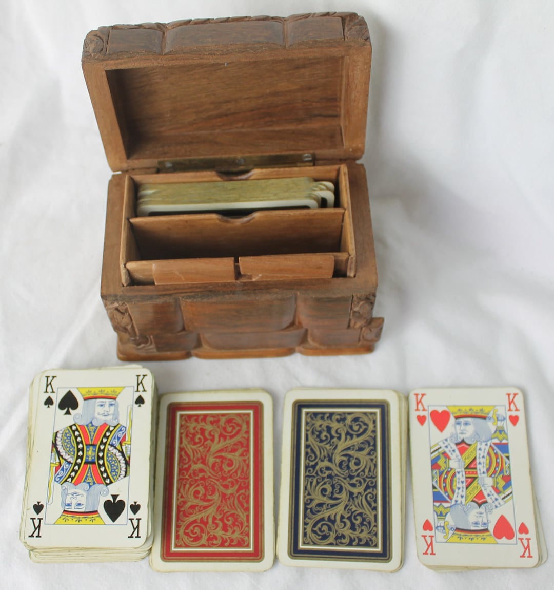 Inlaid Wooden Box for Two Packs of Playing Cards Vintage Handmade ...