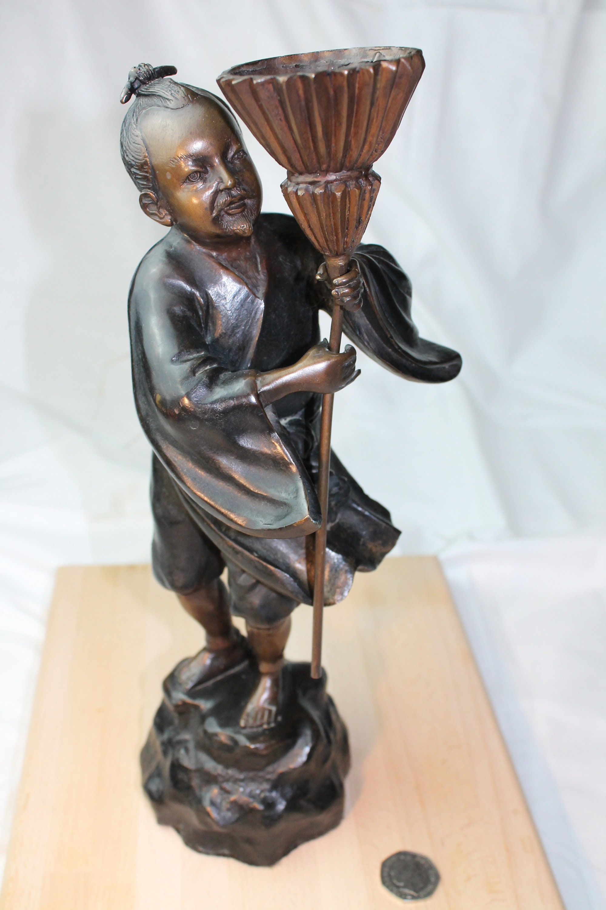 Bronze Asian Warrior / Torch Carrier Statue or Figurine, 33 Cm Tall - Etsy