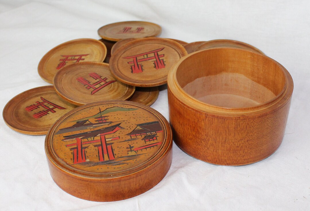 Set of Oriental Coasters in a Box Beautifully Decorated With - Etsy