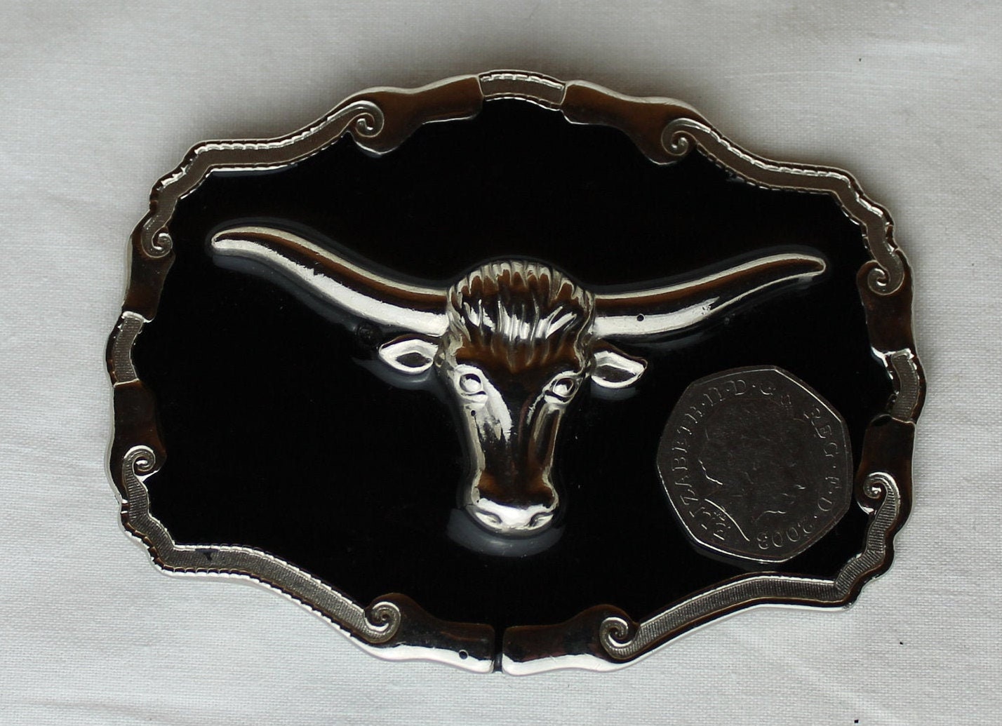 Bull Motive Belt Buckle, Vintage Metal Buckle With Surface Proud Silver ...