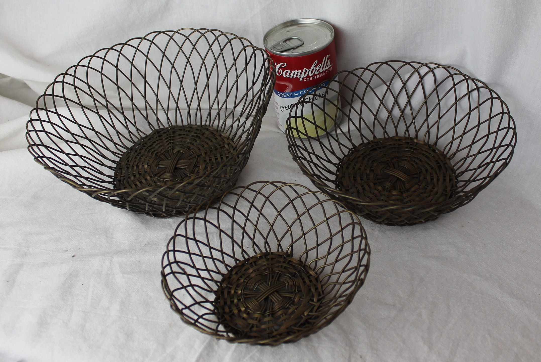 Three Bread Baskets, Vintage Bronze Wire Baskets - Etsy