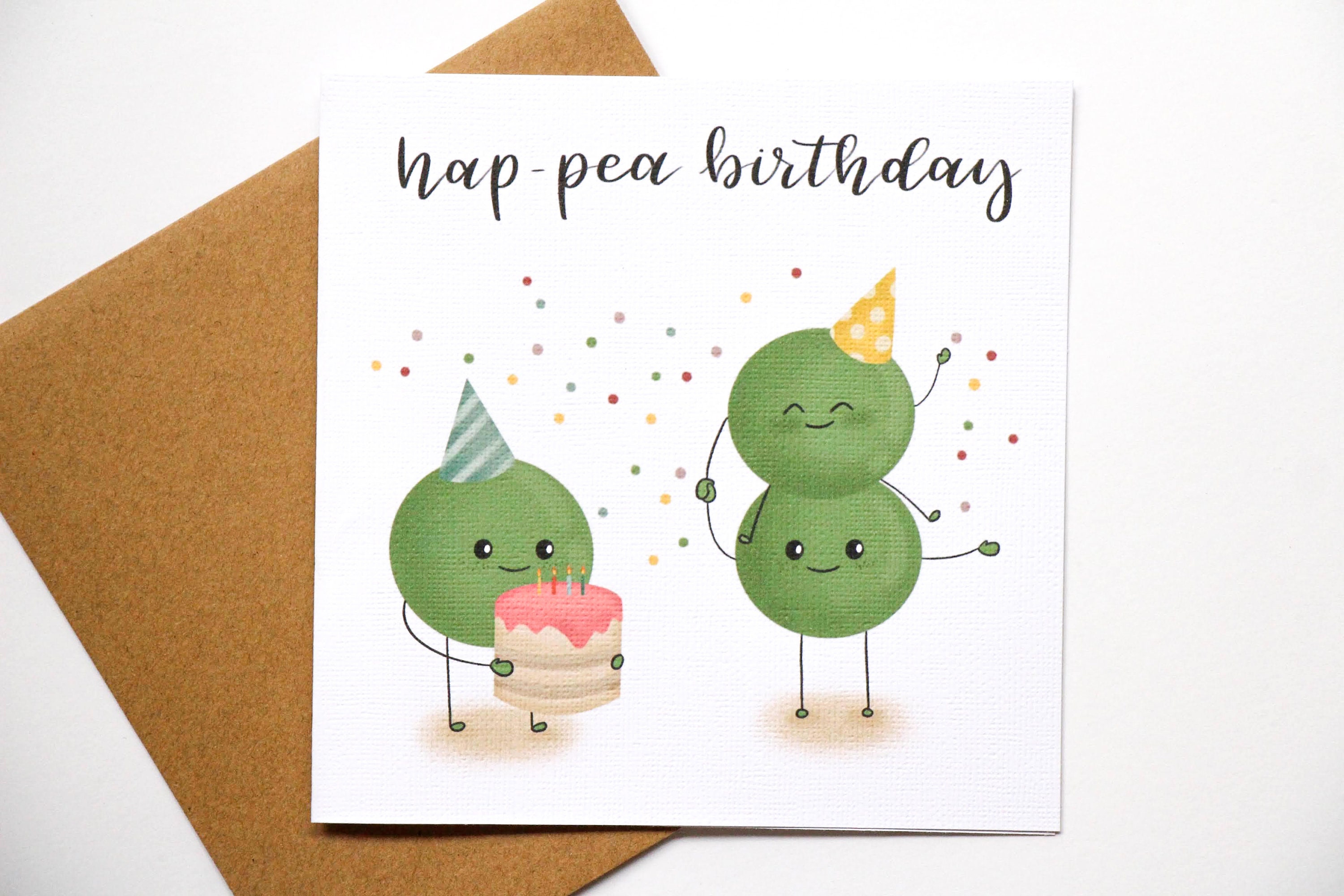 Happea Birthday- Pea Pun, Funny Cartoon Card, Food Pun, Funny Bday Card ...