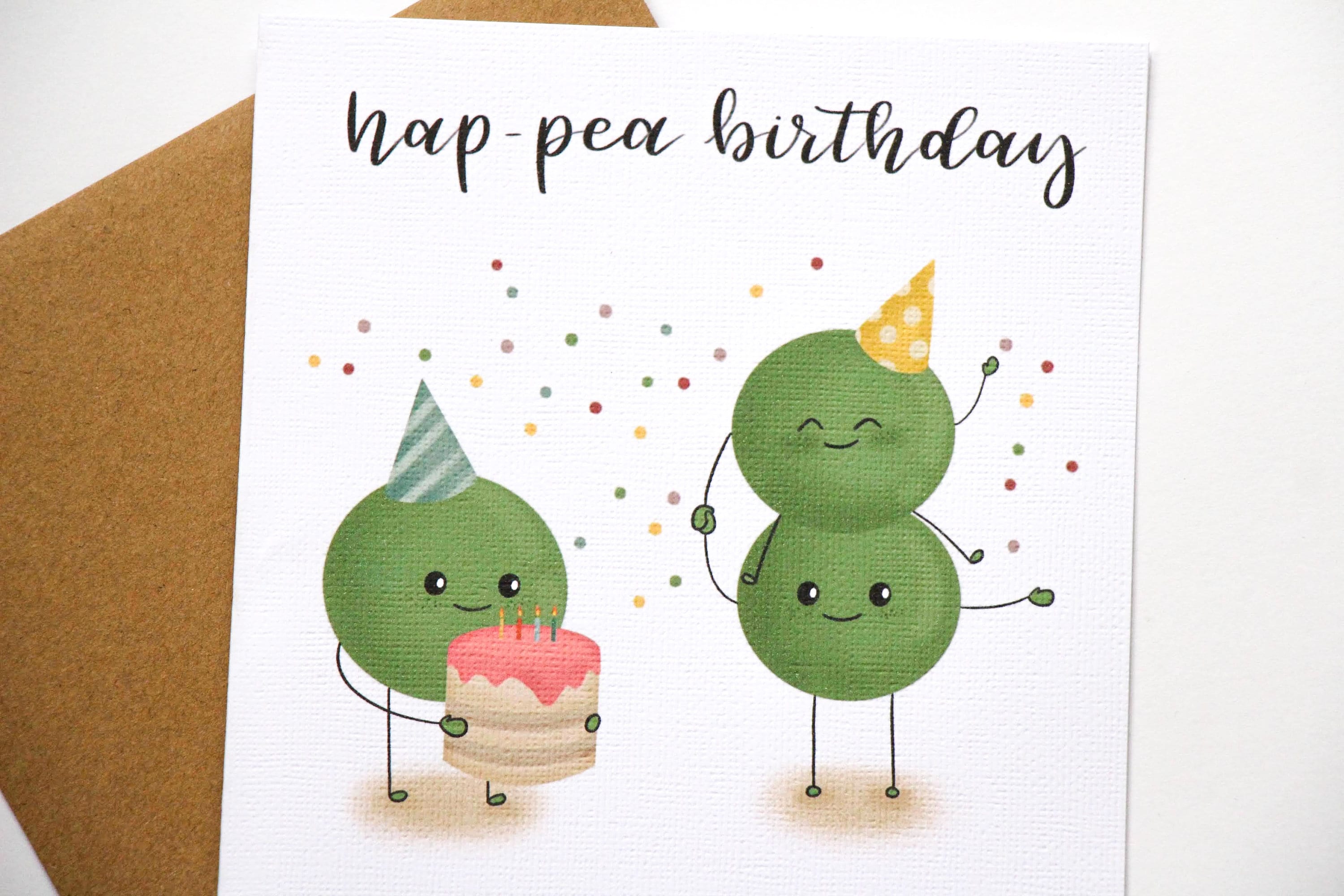 Happea Birthday- Pea Pun, Funny Cartoon Card, Food Pun, Funny Bday Card ...