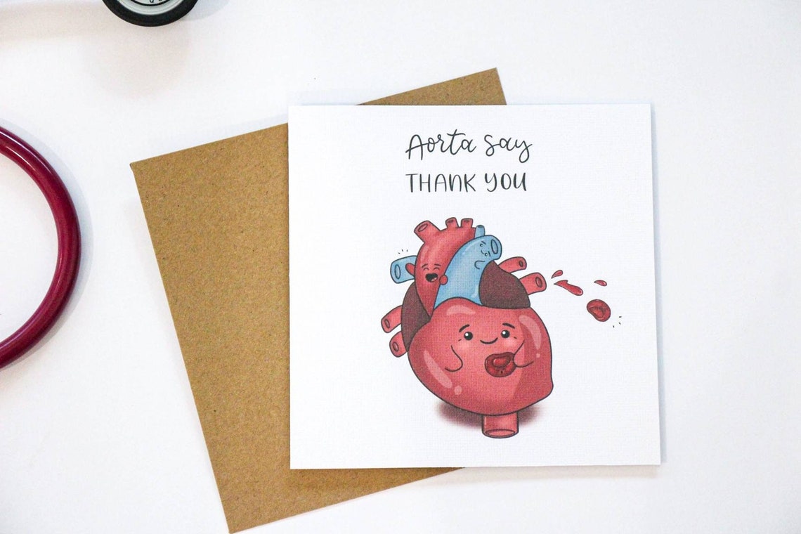AORTA Say Thank You Medical Punny Cards Cardiac Puns for - Etsy