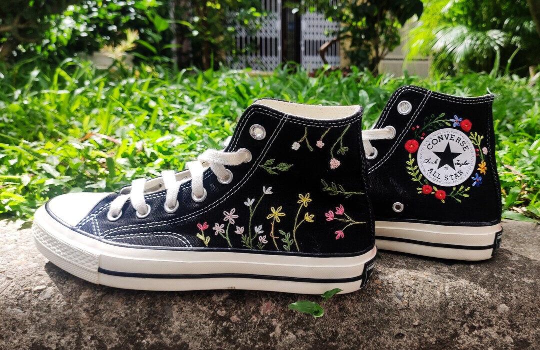 Embroidered Converse Flowers/custom Embroidered Converse/converse ...