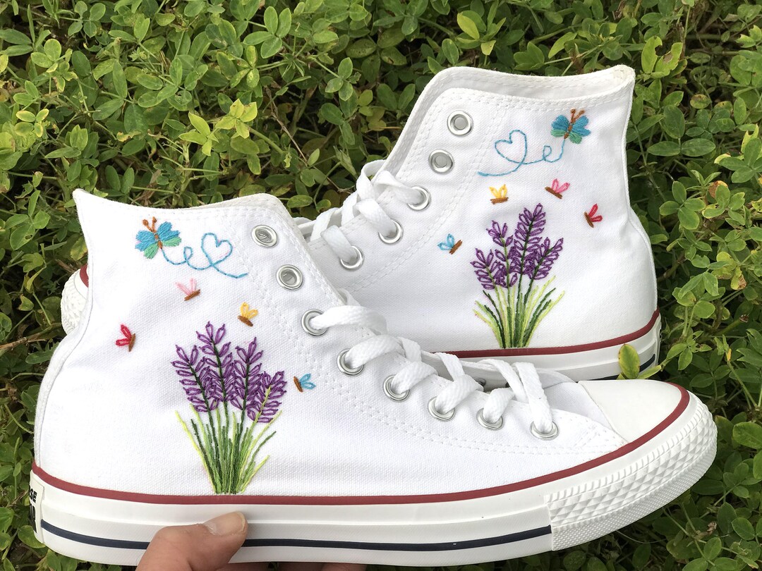 Custom Converse Chuck Taylor Embroidered Lavender Flower/embroidered ...