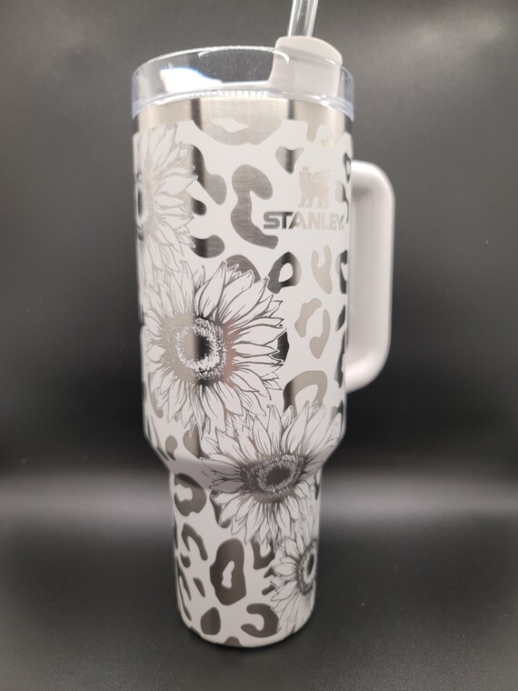Sunflower Leopard Print Tumbler Engraved Stanley Quencher