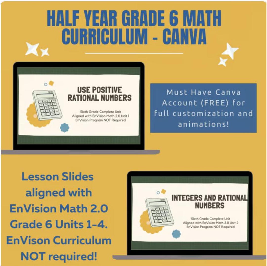 Grade 6 Canva Math Lessons HALF YEAR Bundle Envision 2.0 Units 1-4 ...
