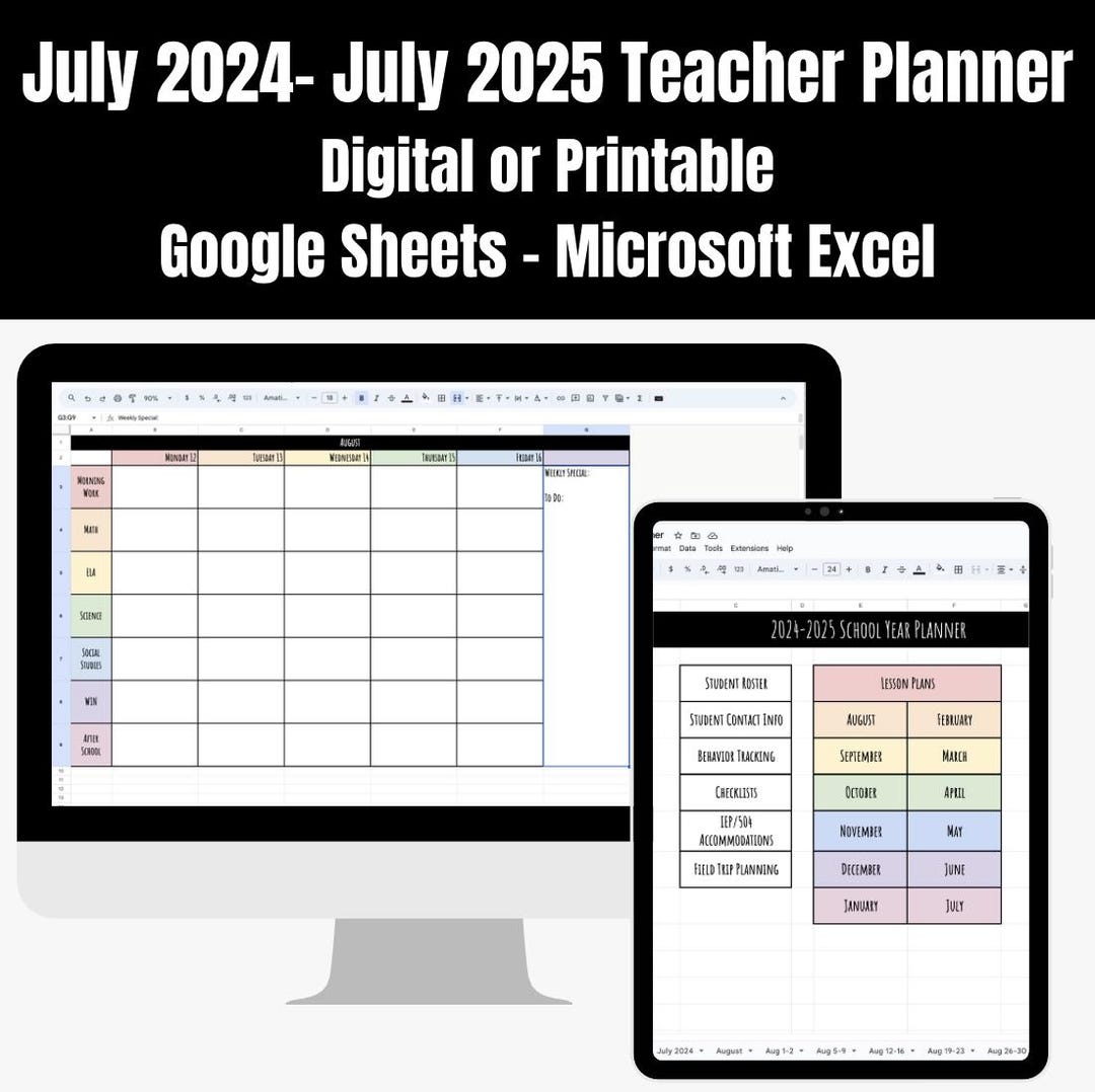 July 2024 - July 2025 Digital or Printable Teacher Planner - Etsy