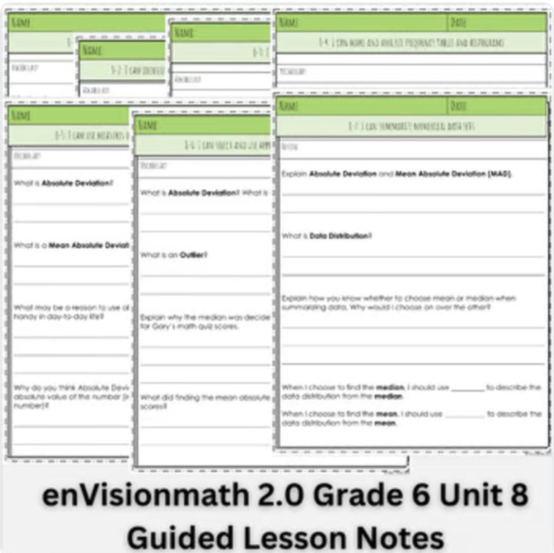 Data and Statistics | Envisionmath 2.0 Grade 6 Unit 8 Guided Notes ...