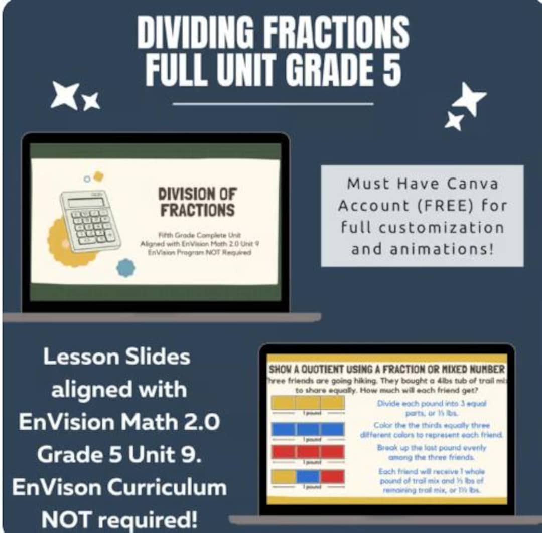 Dividing Fractions Grade 5 Complete Unit - Envision Math 2.0 Unit 9 ...