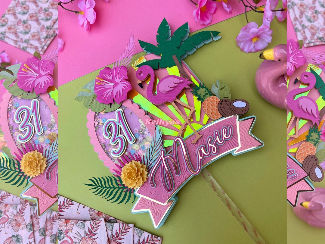 Flamingo Shaker Cake Topper, Let's Flamingle, Summer Pool Party ...