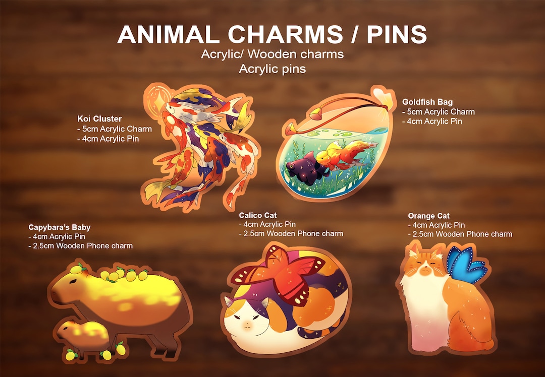 Cottagecore Aesthetic Animal Charms and Pins koi Fish, Goldfish ...