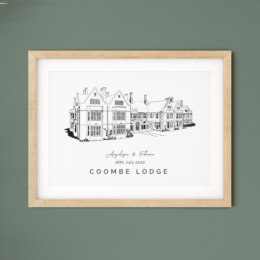 Coombe Lodge, Personalised Wedding Venue Illustration Present, 1st ...