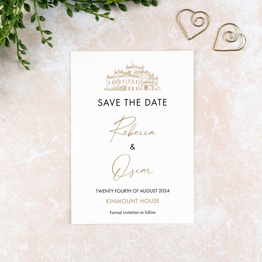 Kinmount House, Save the Date Cards, Wedding Venue Illustration: Modern ...