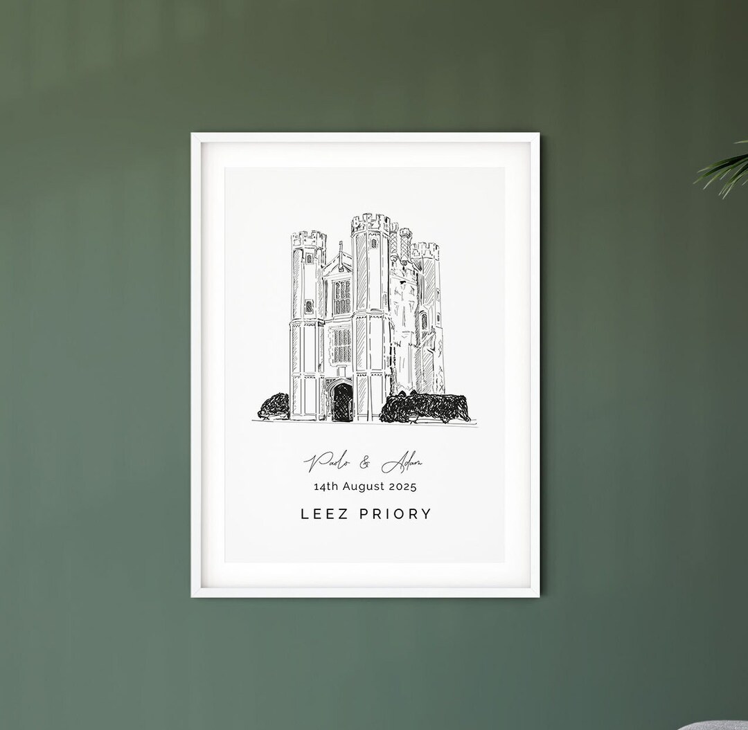Leez Priory, Wedding Gift, Wedding Venue Illustration, 1st Anniversary ...