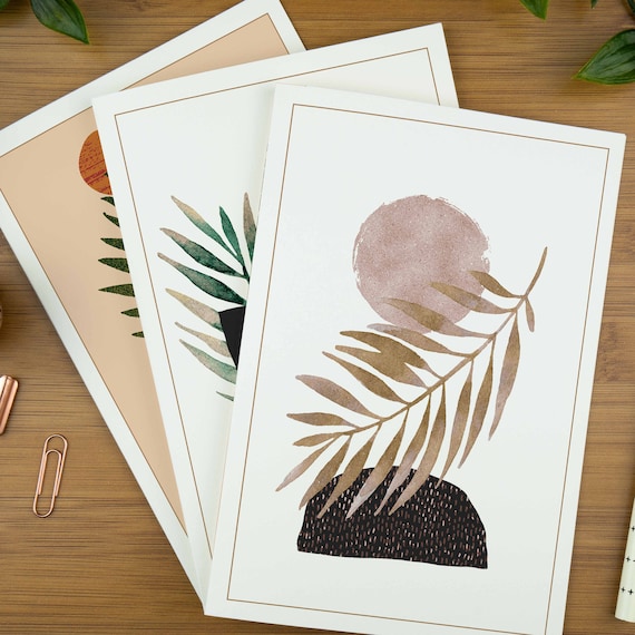 Abstract Art Greeting Card Pack Leaf Prints Botanical Note - Etsy