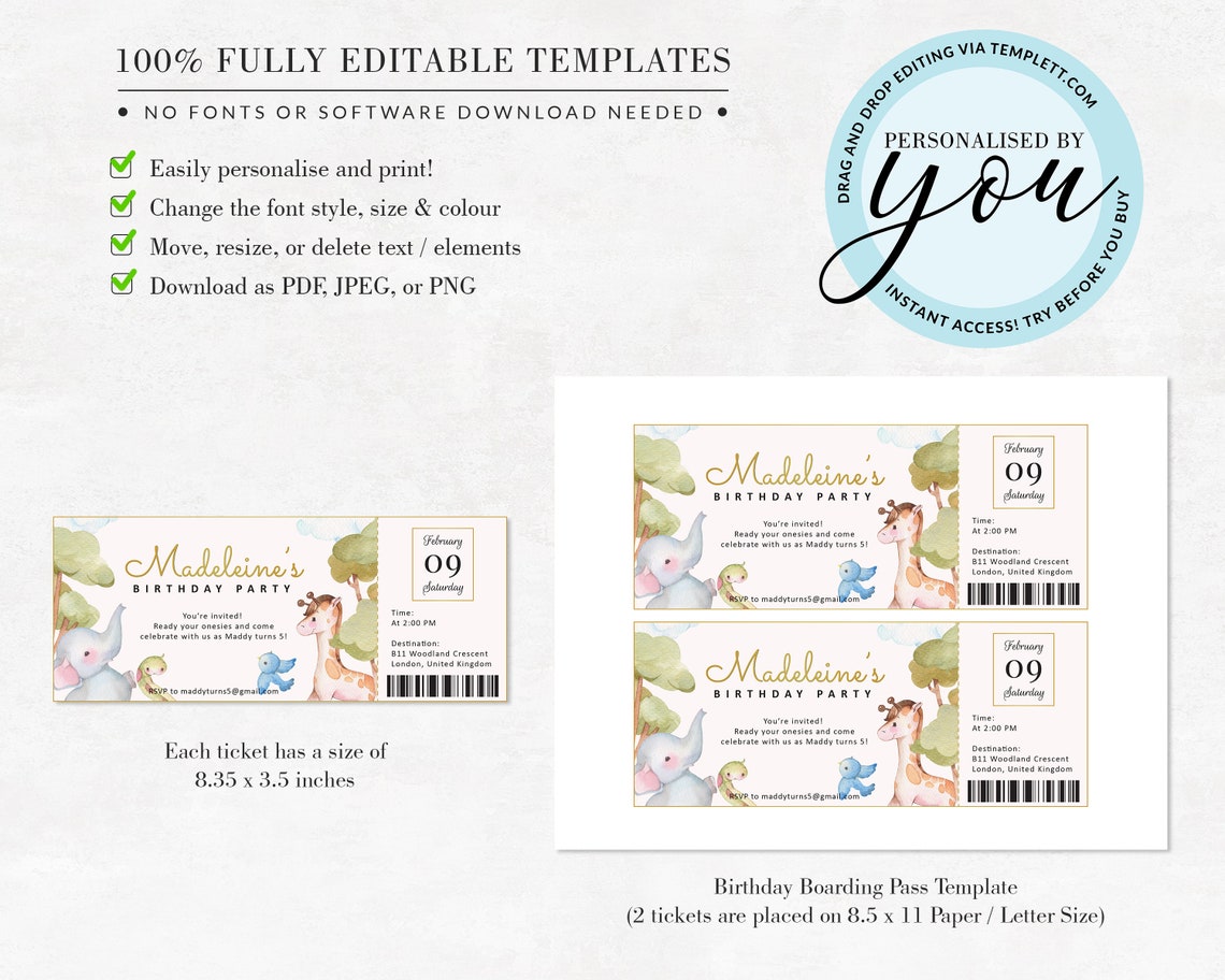 Editable Pastel Birthday Ticket Template Bundle Surprise - Etsy