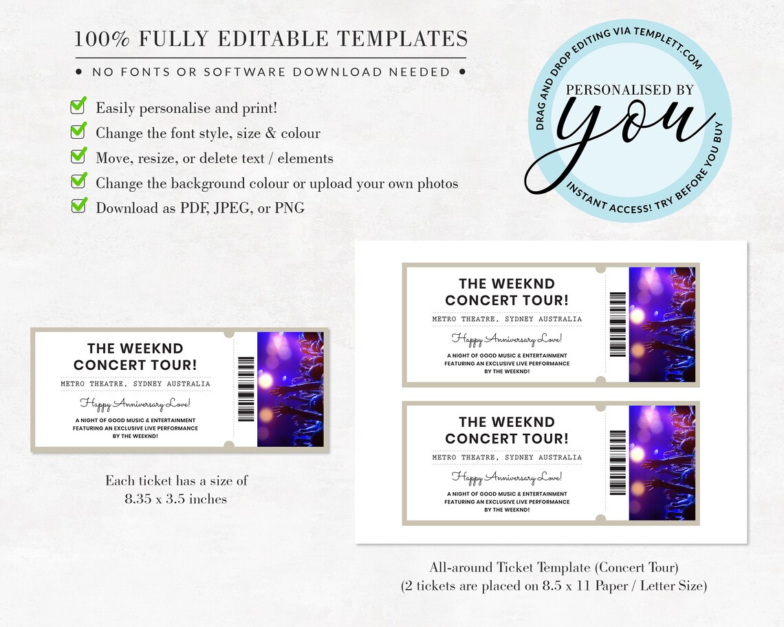 Editable Concert Ticket Template Surprise Getaway Gift - Etsy Canada