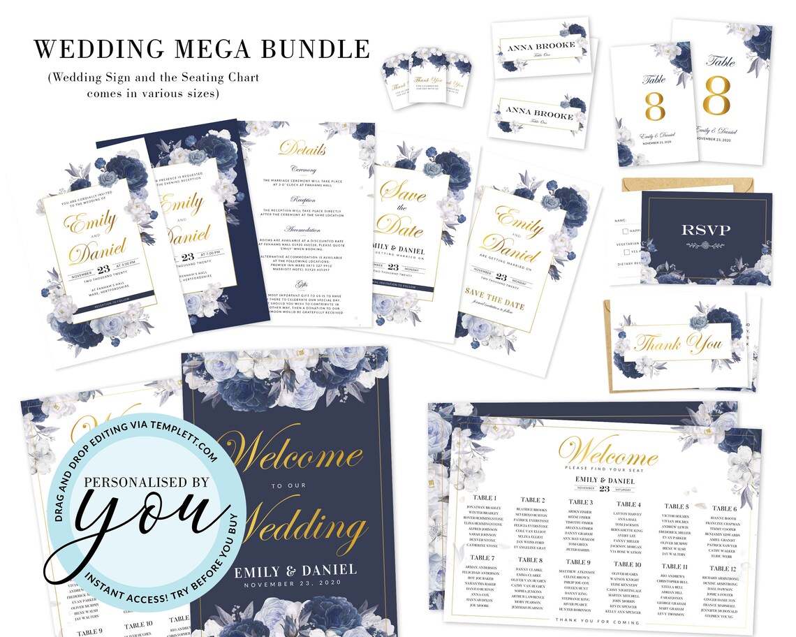 Elegant Printable Wedding Mega Bundle Fully Editable | Etsy