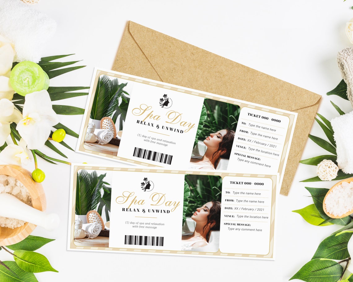 Editable Spa Ticket Template Surprise Spa Gift Modern | Etsy